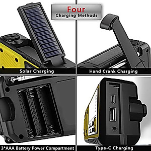 Emergency Hand Crank Weather Solar Radio, radios Portable Power Bank 4000mAh Hand Crank AM FM/NOAA Radio with LED Flashlights Reading Lamp Cellphone Charger SOS Alarm for Camping Home Outdoor
