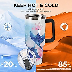 WYUSPGK 40oz Stainless Steel Car Mug, Sea Animals Stingrays Print Travel Mug, Double-Wall Insulated with Straw, Perfect for Car, Office, Outdoor