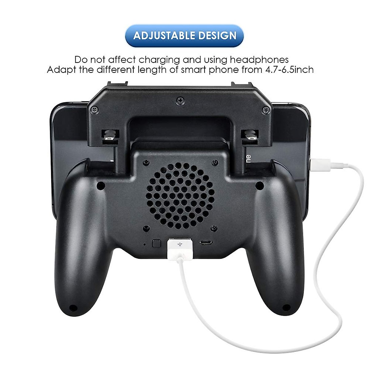 Qoosea Mobile Controller with 4000mAh Battery Power Bank Cooling Fan Mobile Controller L1R1 Game Trigger Joystick Gamepad Grip Remote for PUBG/Knives Out/Free Fire for Android iOS Phone 4.5-6.5"