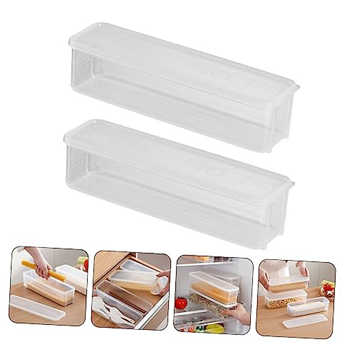 Kichvoe Plastic Storage Bins 2pcs Pasta Storage Containers with Lid Airtight Spaghetti Dry Noodle Grains Cereal Holder Kitchen Food Storage Containers for Pantry Organization Spaghetti Noodles