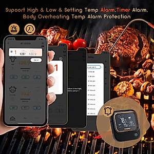 Inkbird Grill Bluetooth BBQ Thermometer Wireless IBT-6XS, 6 Probes Digital Smoker Grill Thermometer for Cooking,150ft Bluetooth Meat Thermometer, Magnet, Timer, Alarm for Kitchen, Food (Red)
