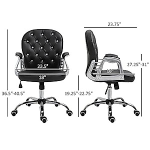 Vinsetto Vanity PU Leather Mid Back Office Chair Swivel Tufted Backrest Task Chair with Padded Armrests, Adjustable Height, Rolling Wheels, Black
