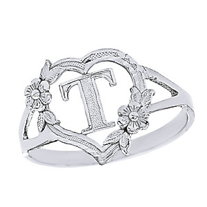 CaliRoseJewelry 14k Initial Alphabet Personalized Heart Ring in White Gold (Size 4.25) - Letter T
