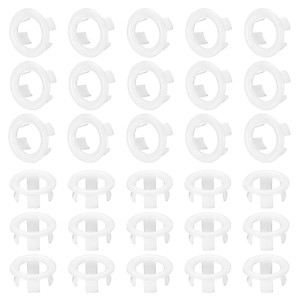 uxcell 30pcs Sink Overflow Rings, Bathroom Kitchen Basin Trim Bath Sink Hole Round Hollow Plastic Overflow Drain Cover Insert in Hole (White)