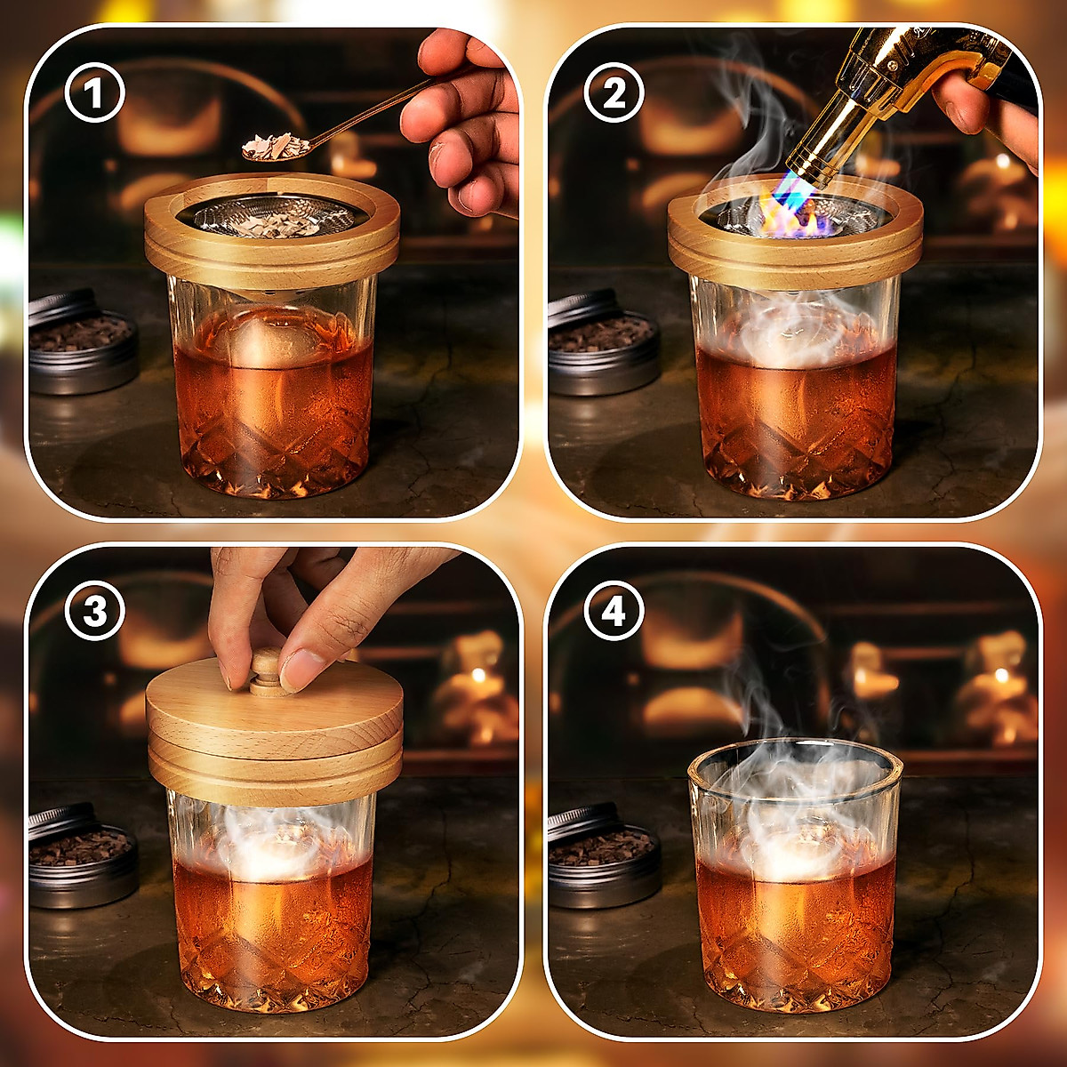 Yiiwinwy Cocktail Smoker Kit with Torch,Whiskey Smoker Kit,Bourbon/Drink/Old Fashioned Smoker Kit with 6 Flavor of Wood Chips,Christmas Gifts for Men,Husband,Dad (No Butane)