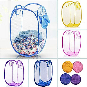 Qtopun Mesh Popup Laundry Hamper, 4 Pack Foldable Portable Dirty Clothes Basket for Bedroom, Kids Room, College Dormitory and Travel (Yellow,Pink, Purple,Dark Blue)