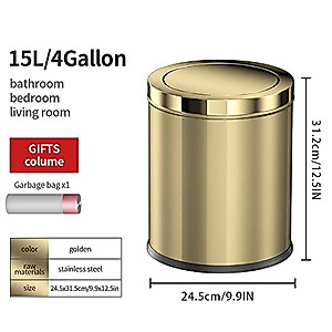 keling 15L/4gallon, Stainless Steel Trash can,Bathroom Garbage can with lid,Trash Can with Flipping Lid, Garbage cans for Kitchen,Living Room. Metallic Gold (Gold)