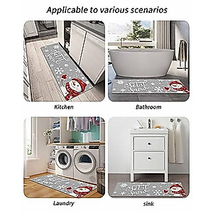 Jolunifun Christmas Snowman Bath Mat for Tub,Non Slip Bathroom Floor Runner Rug Quick Dry &amp; Absorbent Diatomaceous Earth Shower Sink Bedroom Kitchen Washable Doormat,Winter Red Snowflake Grey 20&quot;x47&quot;