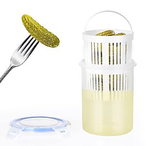 TITA-DONG Pickle Holder Keeper Lifter, Pickle Jar with Strainer Insert, Transparent Pickle Storage Container with Leaks Proof and Lock It Lid, Leak proof Juice Separator for Airtight Food Storage(#1)