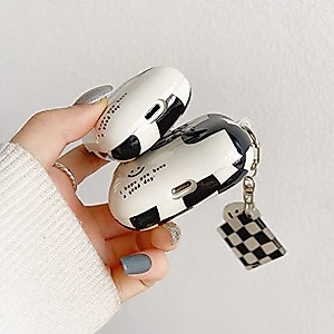 BONICI Protective Case for AirPods 1/2, Creative Elegant Art White Black Grid Plaid Smiling Face Soft Silicone TPU Rubber Lightweight Ultra Thin Cover Earbud Earphone Wireless Charging Case +Keychain
