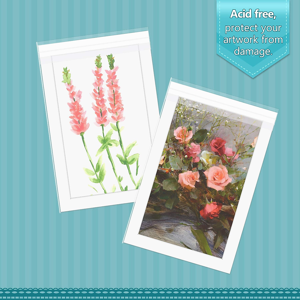 Golden State Art, 100 Pack Clear Bags for Mats, Pictures, Acid-Free, 4-3/4" x 6-1/2"