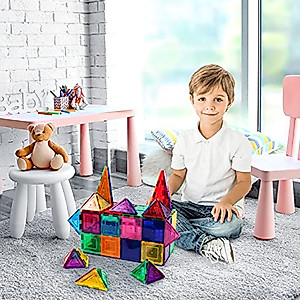 PicassoTiles 60 Piece Set 60pcs Magnet Building Tiles Clear Magnetic 3D Building Blocks Construction Playboards - Creativity beyond Imagination, Inspirational, Recreational, Educational, Conventional