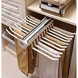 Pull Out Trousers Rack 22 Arms Steel Pull Out Pants Rack Pants Hanger Bar Clothes Organizers for Space Saving and Storage Maximum Load 33lbs Beige 23.4x18x5.7inch