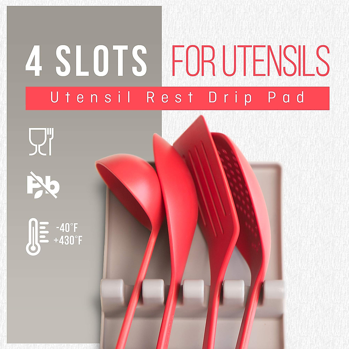 HOUSE OF MERLIN Utensil Rest Drip Pad | Heat Resistant, BPA Free Holder | Hold Spoons, Ladles, Tongs & More in Kitchen Counter or Stove Top | Multipurpose, High Quality, Durable & Easy Clean