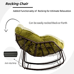 Luccalily Outdoor Front Porch Papasan Rocking Cozy Chair, Indoor Padded Cushion Recliner Chair, Oversize Egg Chair for Patio, Yard, Garden, Living Room (Olive)