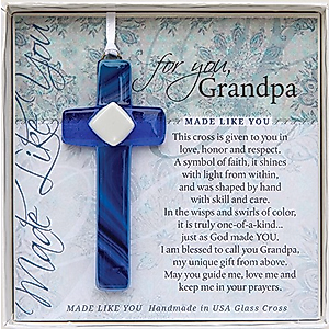 Sentimental Gift for Grandpa from Granddaughter/Grandson for Father's Day/Christmas/Birthday-Handmade in USA Glass Cross-Religious Gift for Grandpa -Gift for Grandfather