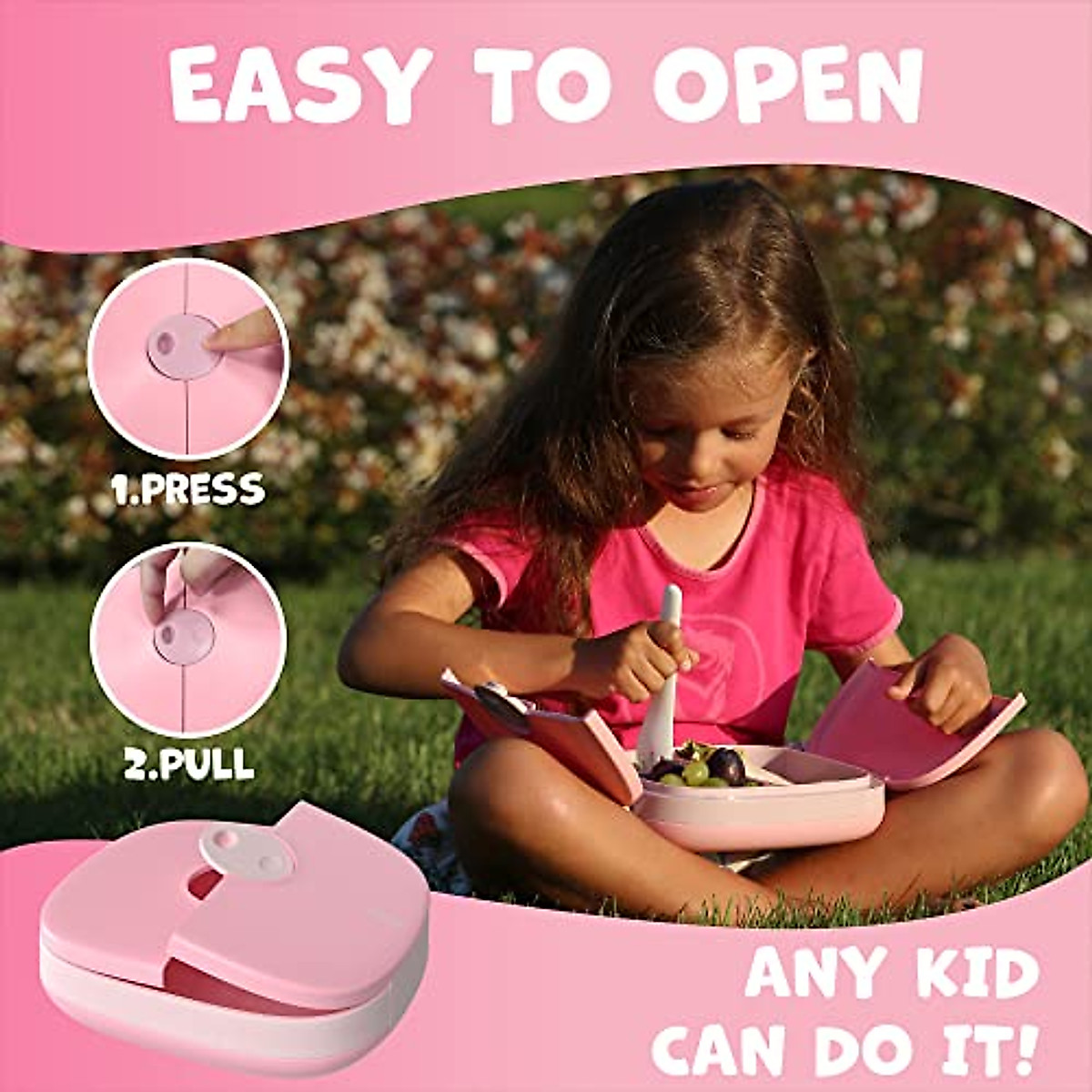 Umami Bento Lunch Box KIDS With Cutlery, Leak-Proof, Easy to Clean, 3 Compartments Bento Box for Kids, Ideal Portion Sizes for Ages 3 to 9, for Boys & Girls, Microwave, Dishwasher & Safe, BPA-Free