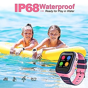 TEZILON 4G Kids GPS Smart Watch Waterproof Video Phone Call Real-time Tracking Smart Watch Camera SOS Emergency Alarm Touch Screen Pedometer Anti-Lost GPS Tracker Watch for Boys Girls Gift(Pink)