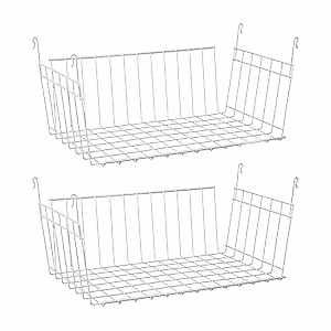 ClosetMaid 17 Inch Wide Hanging Basket Wire Shelving Accessory for Closet Shelves, Pantry Organizer, Kitchen, and Bathroom Storage, White (2 Pack)