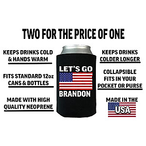 Rogue River Tactical Funny Neoprene Lets Go Brandon Collapsible Beer Can Bottle Beverage Cooler Sleeves 2 Pack