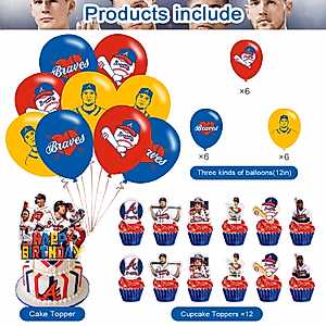 Atlanta Baseball Birthday Party Supplies, Atlanta Baseball Party Decorations,Braves Party Theme Includes Balloons,Banner,Cake Toppers for Baseball Kids Birthday Theme Party Decorations