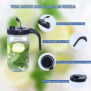 MIJAYENV 2 Pack Wide Mouth Mason Jar Lids with Handle Flip Cap Lids for Mason Jar Easy to Pour Spout,Airtight & Leak-proof Seal,Reusable Canning Lids for Drink,Pour,Sip,Store (Black)