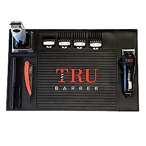 TRU BARBER Organizer Mat 18" X 13” (BLACK) Flexible PVC Station Mat, Salon Barbershop work station pads, Beauty salon tools, Counter mat for clippers, anti slip