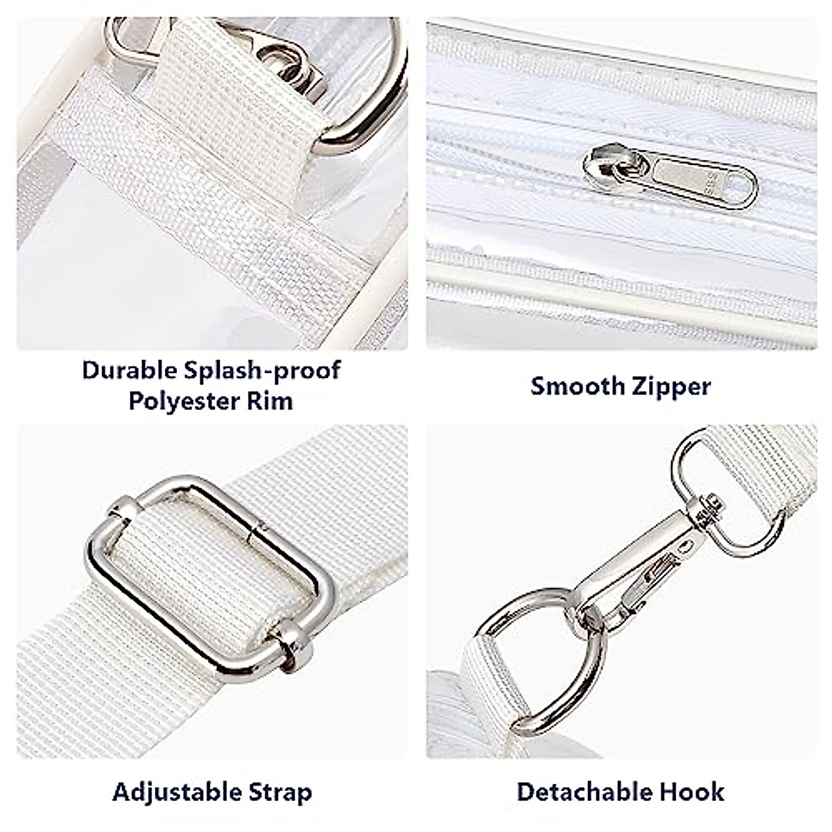 PACKISM Clear Purses for Women Stadium - Clear Bag Stadium Approved Crossbody Bag with Adjustable Strap for Concerts Sporting Events, White