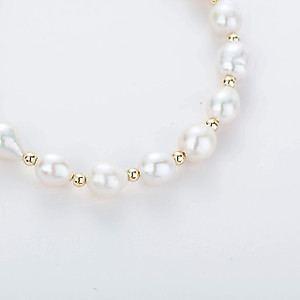 KVLmoze Pearl Bracelet 6mm Handpicked Pearl Chain 18k Gold Plated Delicate Vintage Y2k Jewelry Gifts for Mom Women Girls