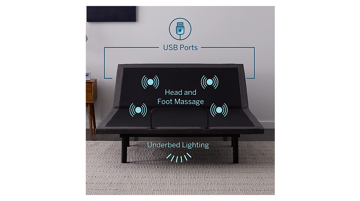 Lucid L600 Twin XL Adjustable Bed Base | Smart Comfort & Massage