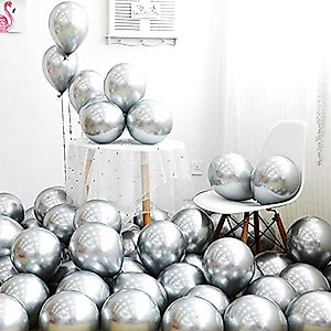 12Inch Chrome Metallic Silver Balloons for Party 50 Pcs Thick Latex Balloons for Party Decorations (Silver)