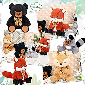 Woodland Stuffed Animal Jungle Animal Toy Set Including Plush Elk Fox Raccoon Black Bear Realistic Toy Woodland Forest Animals Mini Plush Wild Animals Toys