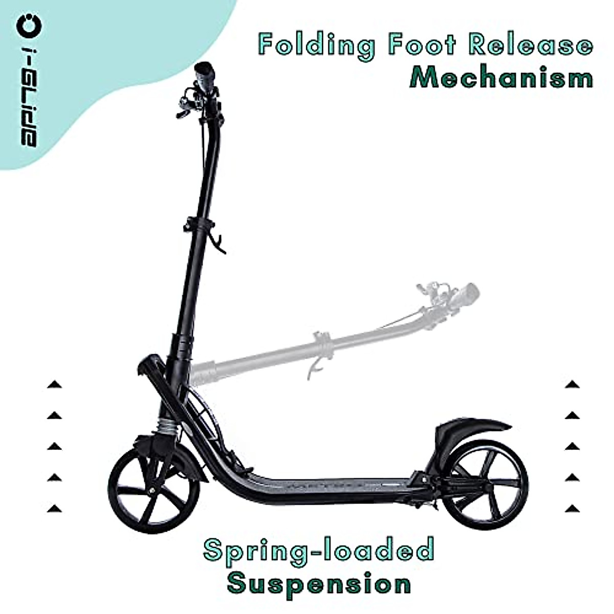 i-Glide Metro Commuter (Black/Grey) - Lightweight, Portable Kick Scooter