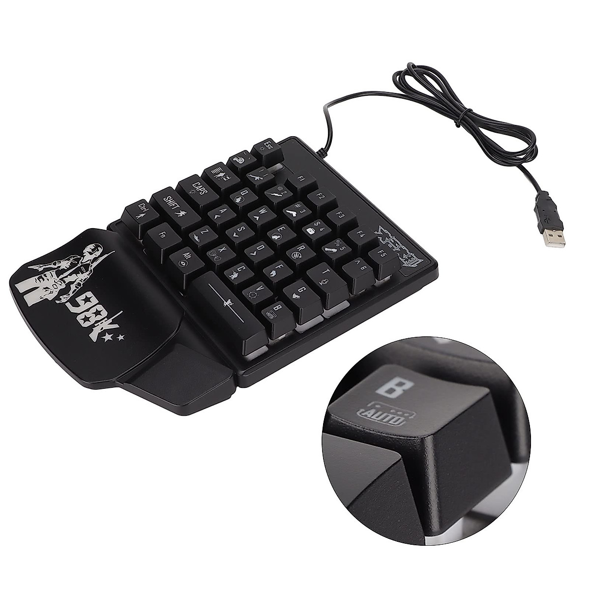 One Handed Gaming Keyboard, 35 Keys Single Led Glowing Small Keyboard Ergonomic Design Mini F5 Gaming Keyboard for Esports Game