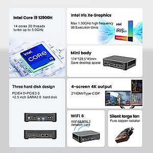 13th Gen 4K Mini Gaming PC Windows 11 Pro, Intel i7 13700H, 64GB DDR5 2TB PCIe, Supprt 4 Display, 2* HDMI, DP, Type-C Thunderbolt 4.0, 2 Lans 2.5G TPM2.0, Desktop Computer, WiFi6 BT5.2