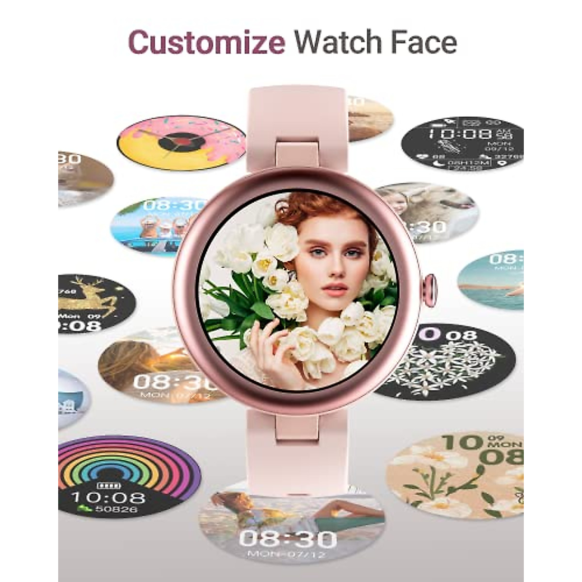 SHANG WING Smart Watches for Women Waterproof, Round Women's Watch Compatible with iPhone Android Phones Fitness Tracker Reloj para Mujer with Heart Rate Monitor Pedometer Sleep Tracker Pink, Lynn