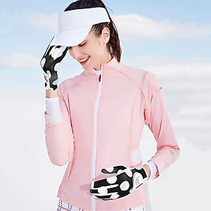 FINGER TEN Golf Gloves Women Left Right Hand Leather with Ball Marker Value Pack, Colored Glove for Ladies Right Left Handed Golfer All Weather Grip (Full-Mod Dot, Medium, Left)