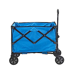 Sunjoy Collapsible Wagon with 255L Large Capacity, Utility Foldable Wagon Cart, Heavy Duty Beach Wagon with Big Wheels, Portable Garden Cart for Camping Fishing Sports Shopping, Blue