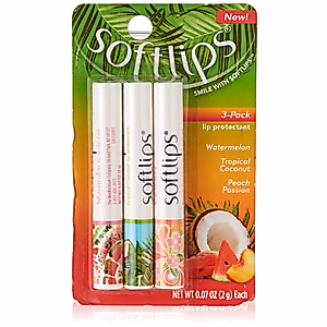 Softlips Limited Edition Tropical Flavors Set: Peach Passion, Tropical Coconut, Watermelon (3 Sticks)