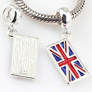 UK Flag Charm 925 Sterling Silver Symol of England Pandant Country Charm for Bracelet