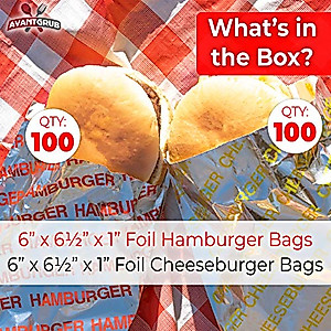 Retro, Grease Proof Burger Wrappers Combo 200pk. Insulated, Pro Quality Bulk Hamburger and Cheeseburger Bags are BPA Free. Large, Allergen Friendly BBQ Foil Paper Great Cooking Supply For Themed Party