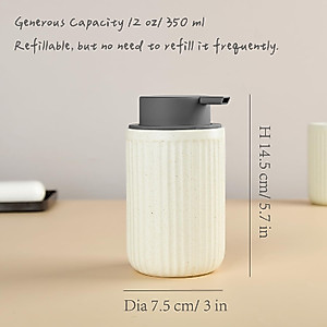 ABBI NIMO Beige Ceramic Foaming Soap Dispenser, Speckled Rippled 12 Oz Bottle with Gray Silicone Pump, Foam Dispenser for Kitchen or Bathroom, Speckled Beige