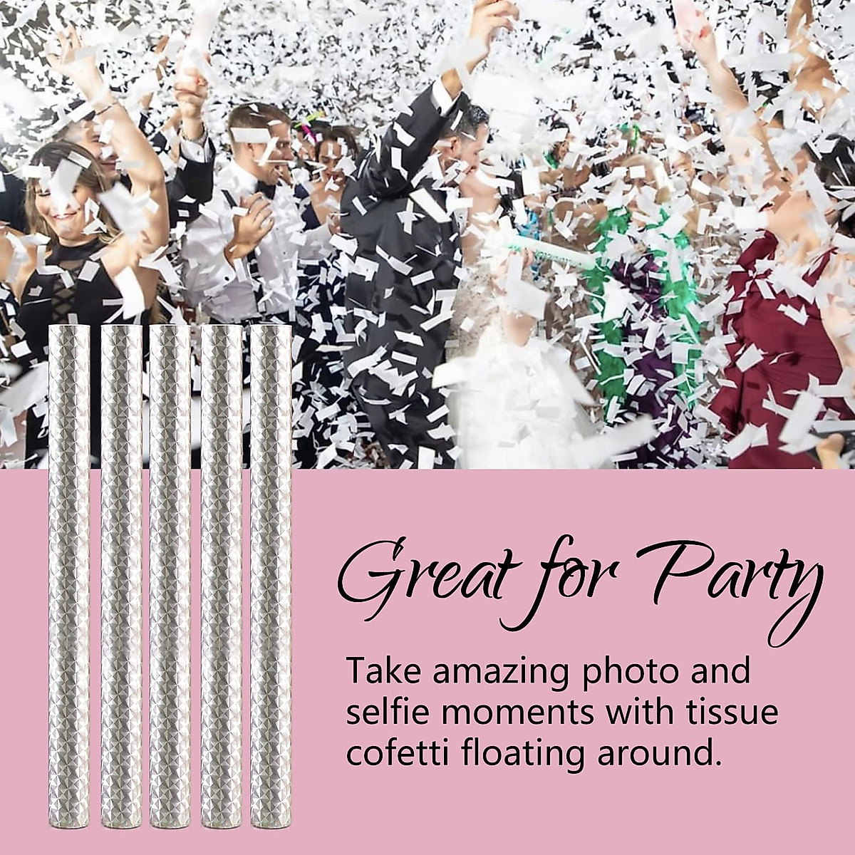 BATTIFE 40Pack White Confetti Wands, 14 Inch Tissue Paper Confetti, Flick Flutter Sticks for Wedding, Celebrations, Anniversary, Birthday, Graduation Party