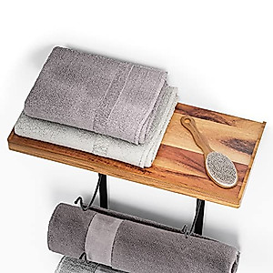 Towel Racks for Bathroom, Towel Holder for Bathroom Wall, Holder Storage with Wooden Shelf and 3 Hooks for Large Small Towels,Yoga Mat Foam Roller
