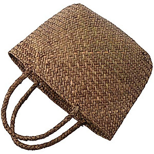 acrosser Casual Straw Bag Natural Wicker Tote Bags Women Braided Handbag For Garden Handmade Woven Rattan Bags Brown