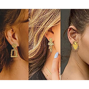 CASDAN 12 Pairs Gold Geometric Earrings Exaggerated Statement Earrings for Women Punk Stylish Sectored Twisted Ginkgo Leaf Earrings Jewerly Gift