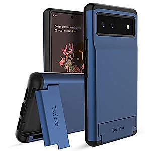 Teelevo Dual Layer Wallet Case for Google Pixel 6, Protective Case with 3-Card Storage for Google Pixel 6 - Navy Blue