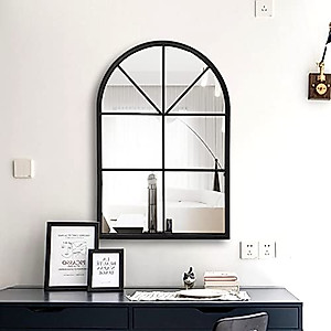 OGCAU Wall Mounted Mirror, Arched Wall Mirror, 20"x30" Arched Window Mirror, Farmhouse Window Mirror with Iron Frame, Mirror Wall Decor for Bedroom, Entryway, Living Room (Black)