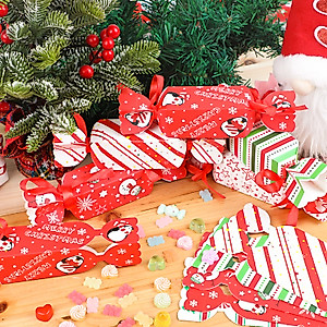 STEFORD Christmas Candy Paper Gift Boxes, 24PCS Christmas Candy Gift Treat Bags with Red Ribbon for Xmas Party Supplies
