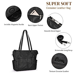 S-ZONE Genuine Leather Tote Bag for Women Crossbody Shoulder Handbags Purses Large Work